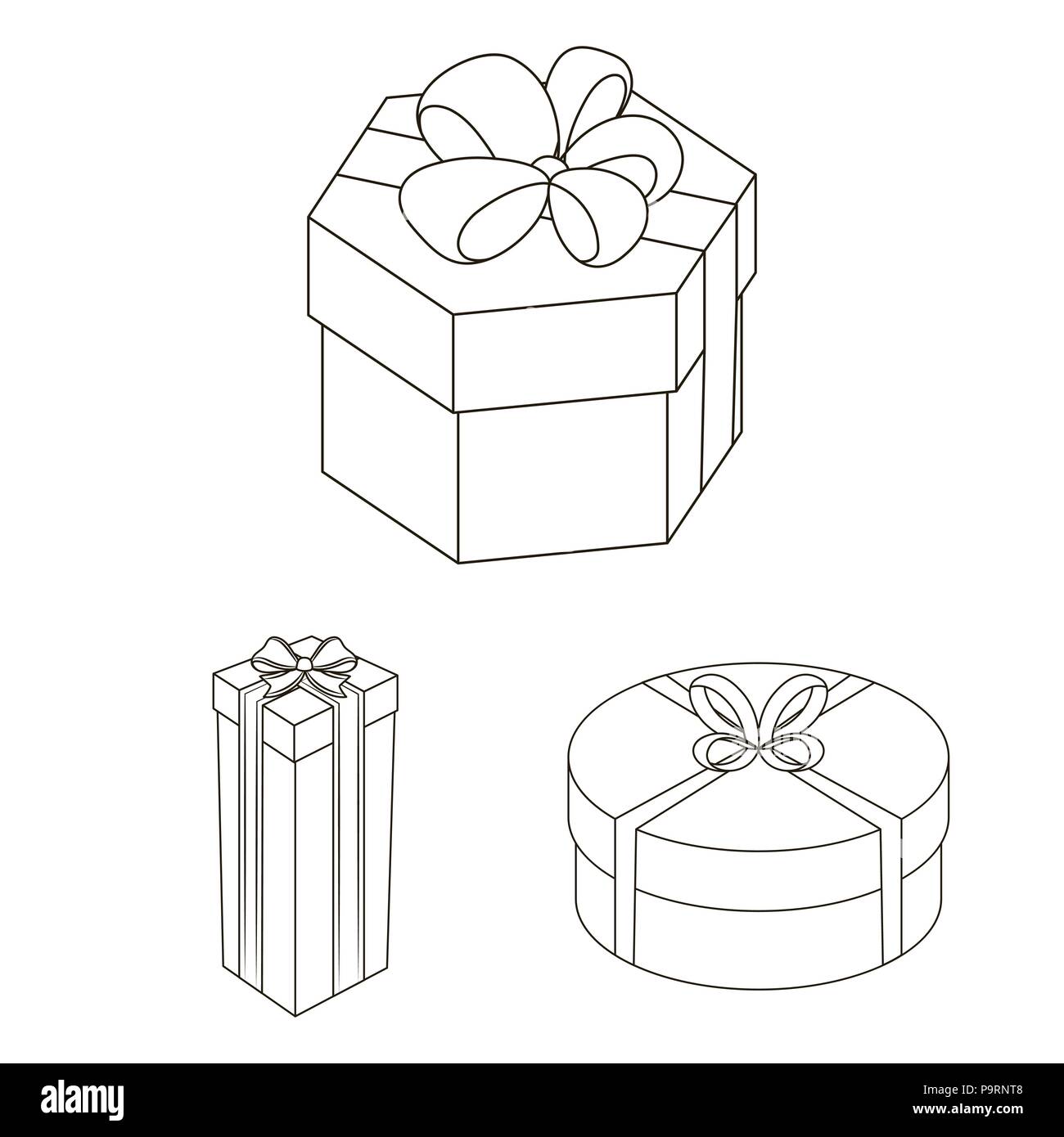 Gift and packing outline icons in set collection for design.Colorful ...