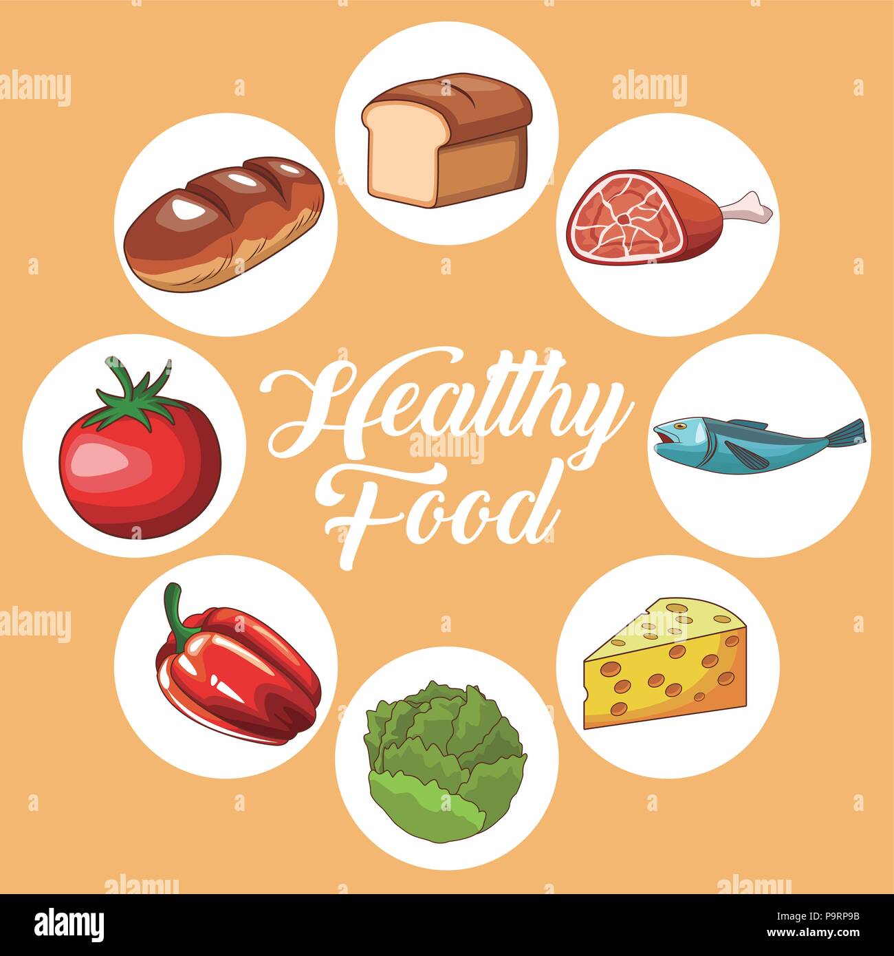 Set of healthy food cartoons vector illustration graphic design Stock ...