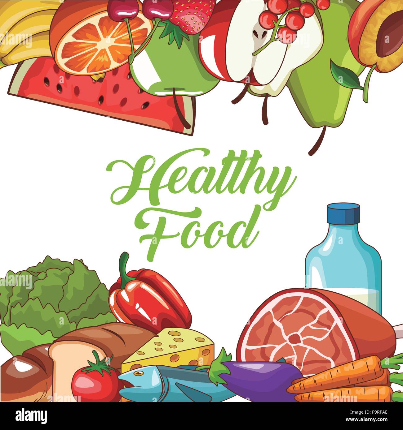 Set of healthy food cartoons vector illustration graphic design Stock ...
