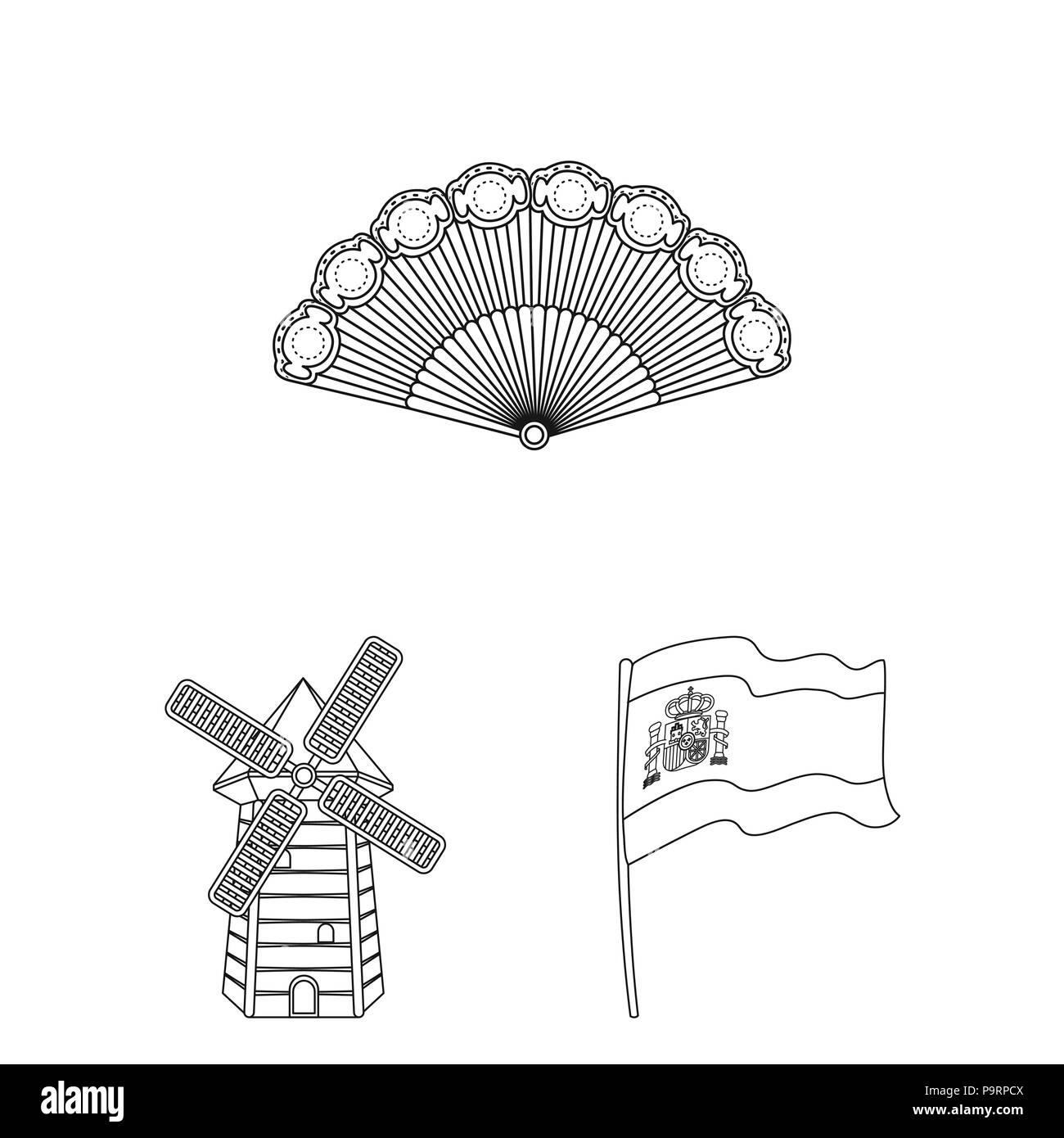 Spain country outline icons in set collection for design.Travel and ...