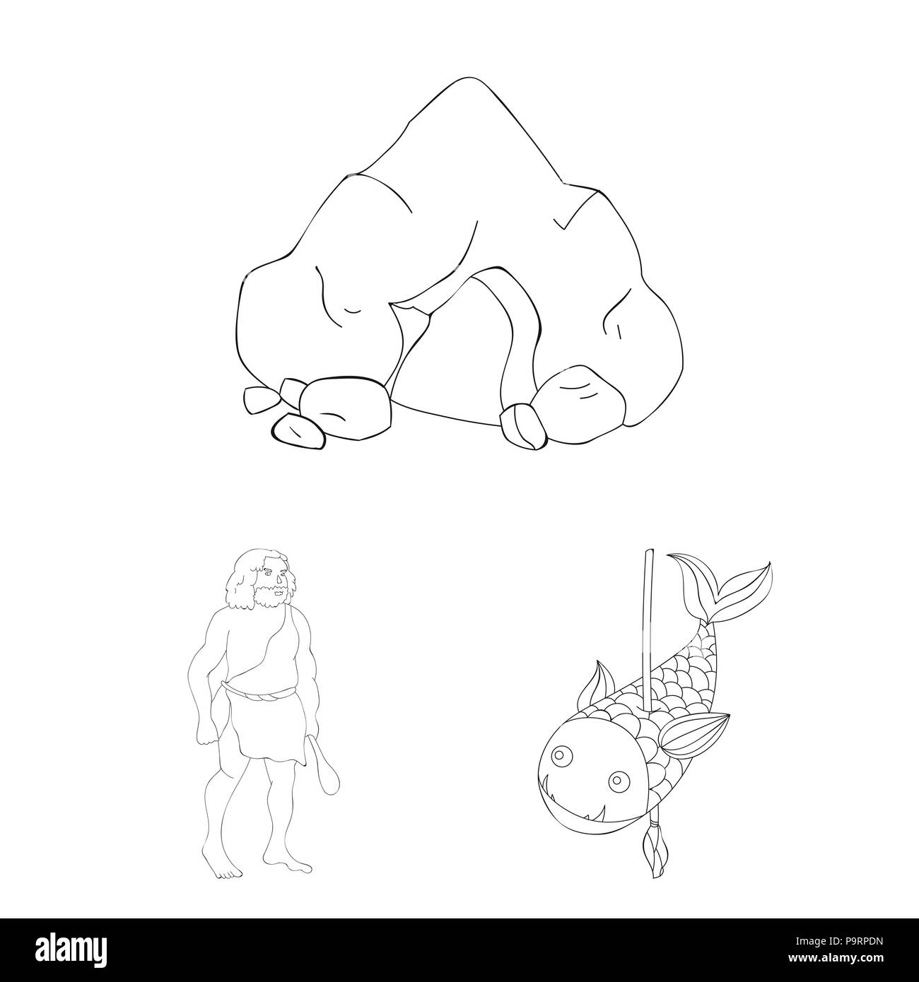 Life in the Stone Age outline icons in set collection for design ...