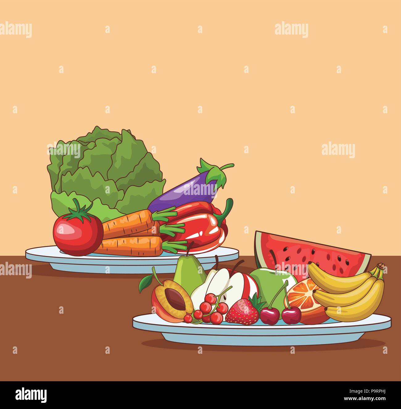 Healthy food on table cartoons vector illustration graphic design Stock ...