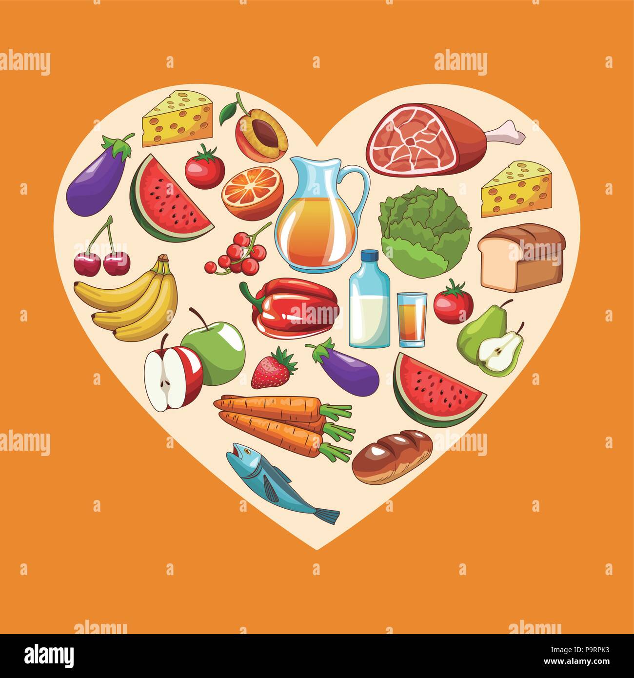 Healthy food in heart shape vector illustration graphic design Stock ...