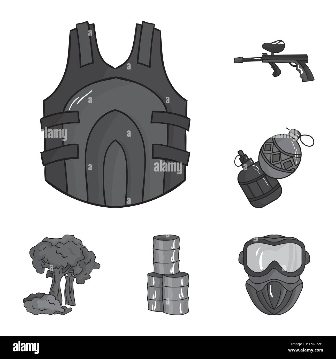 Paintball, team game monochrome icons in set collection for design ...