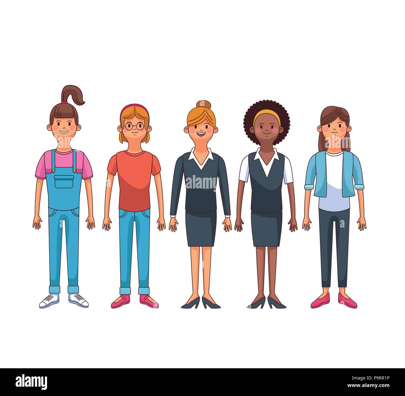 Set of young womens cartoons vector illustration graphic design Stock ...