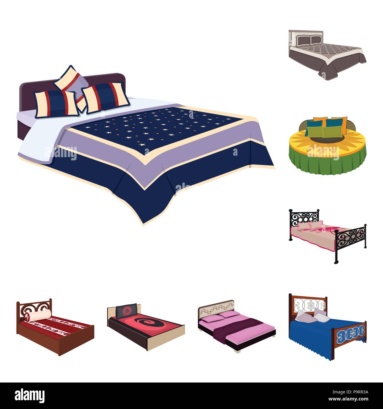 Different beds cartoon icons in set collection for design. Furniture ...