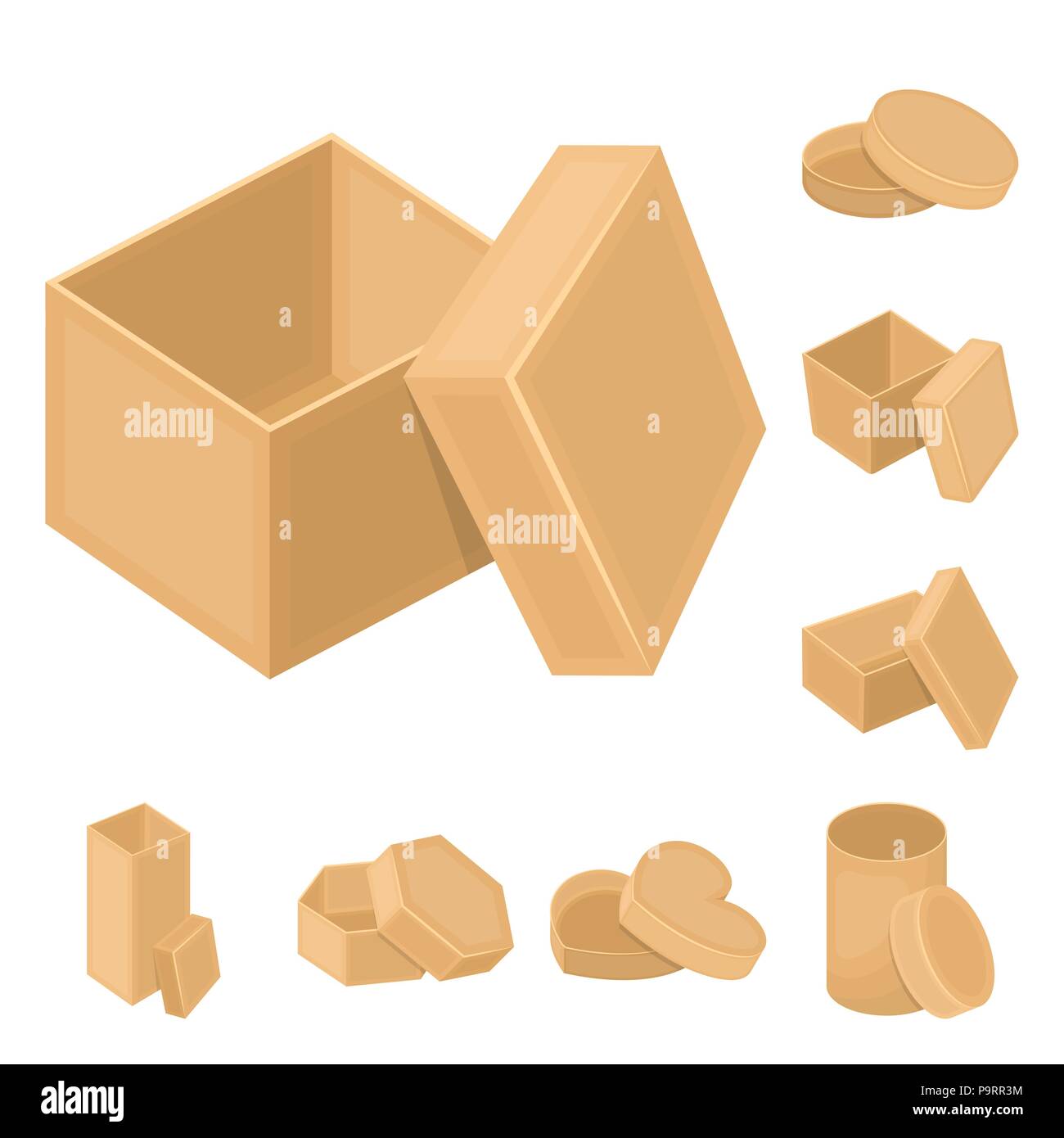 Different boxes cartoon icons in set collection for design.Packing box ...