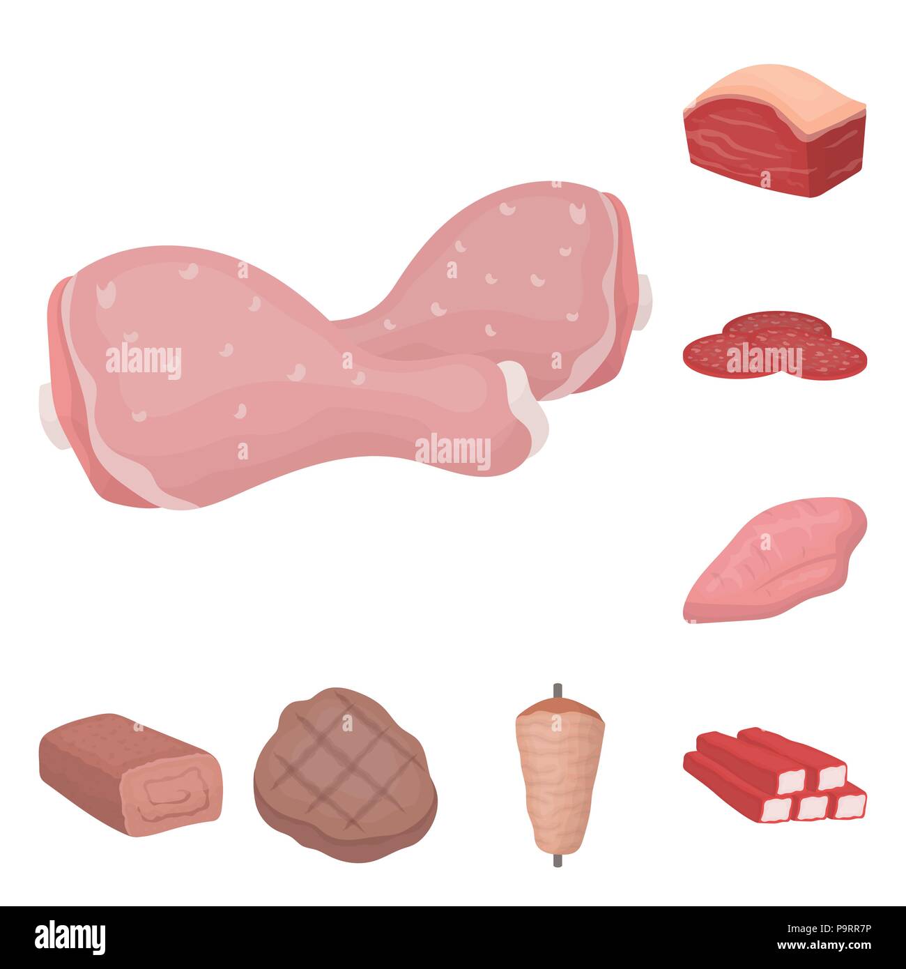 Different meat cartoon icons in set collection for design. Meat product ...