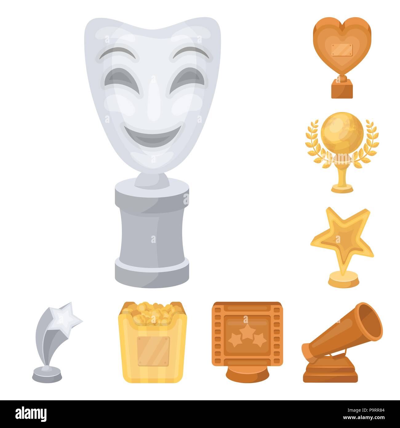 Film awards and prizes cartoon icons in set collection for design. The ...