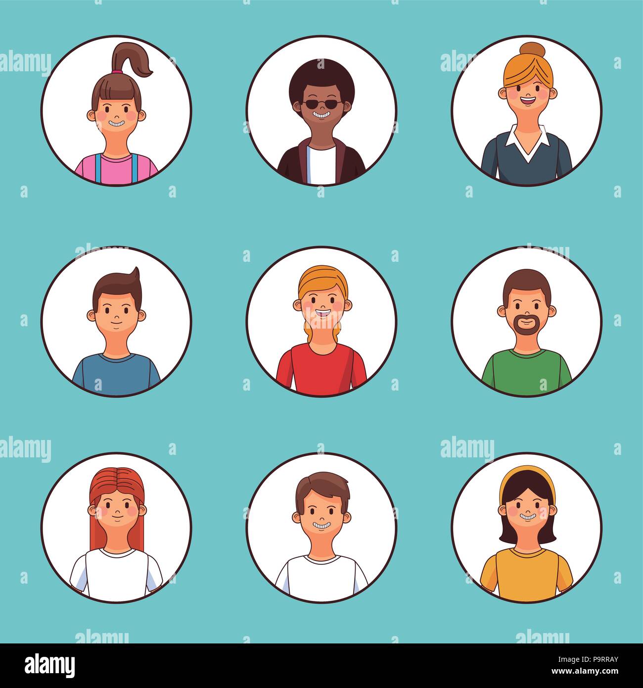 Set of people profile round icons vector illustration graphic design ...