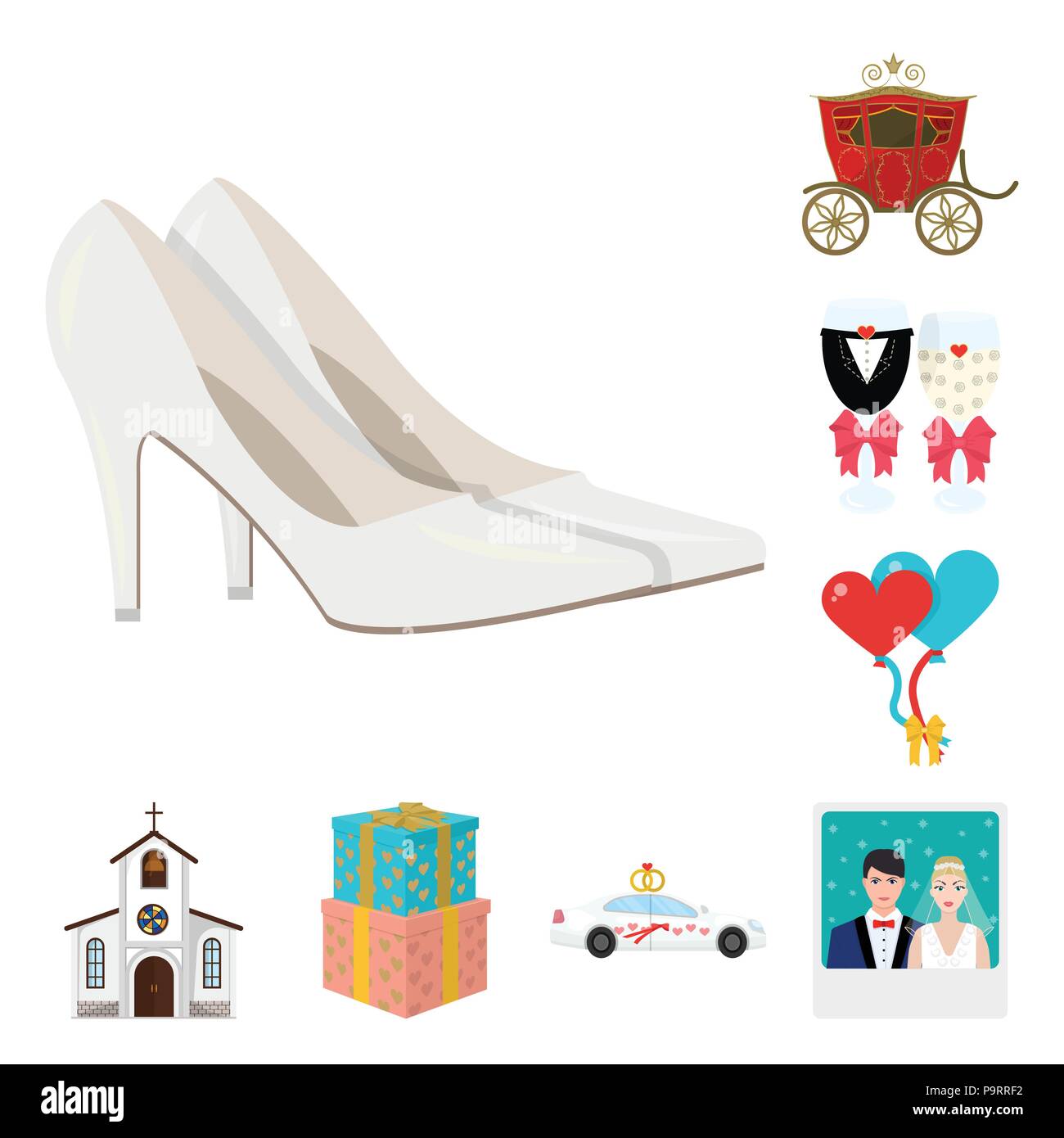 Wedding and Attributes cartoon icons in set collection for design ...