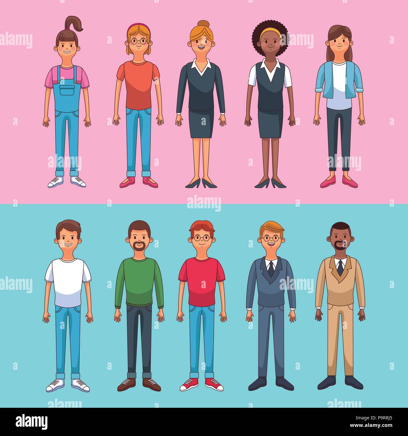 Set of young people cartoons vector illustration graphic design Stock ...