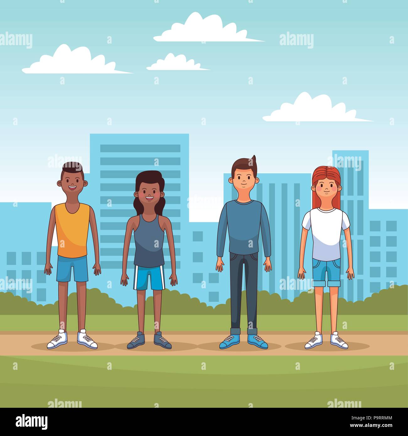 Young people in the city cartoon vector illustration graphic design ...
