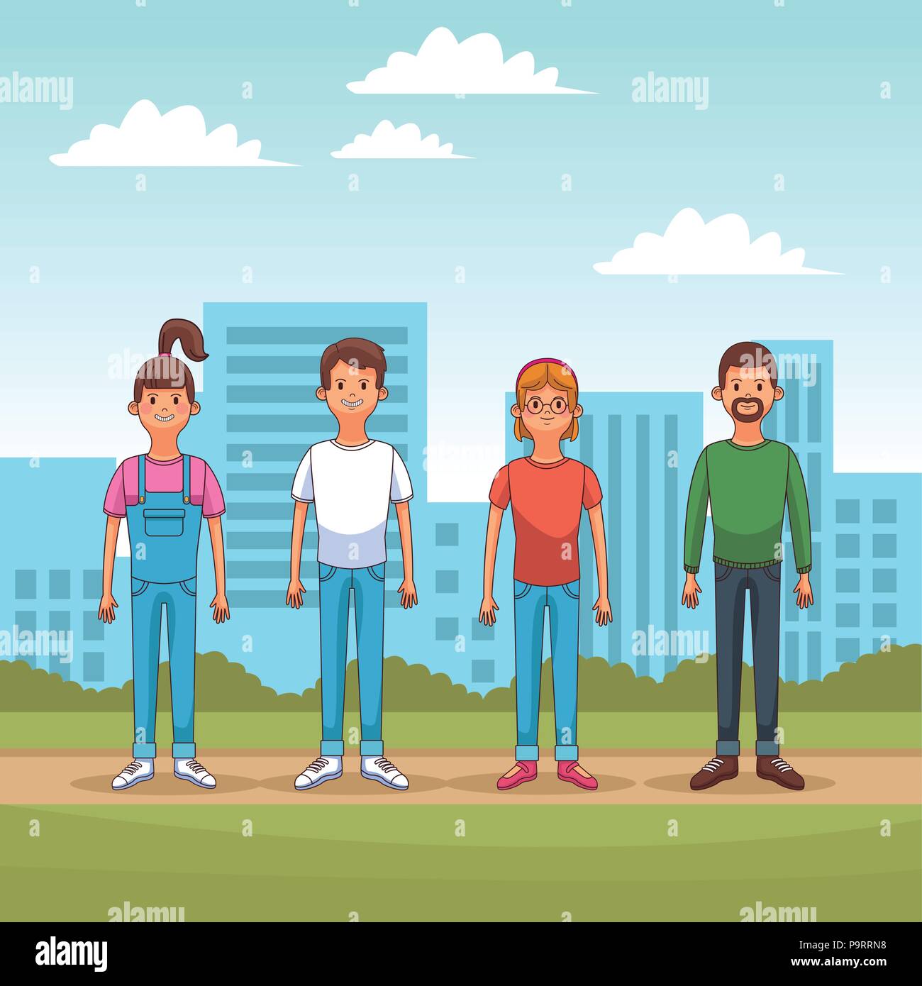 Young people in the city cartoon vector illustration graphic design ...
