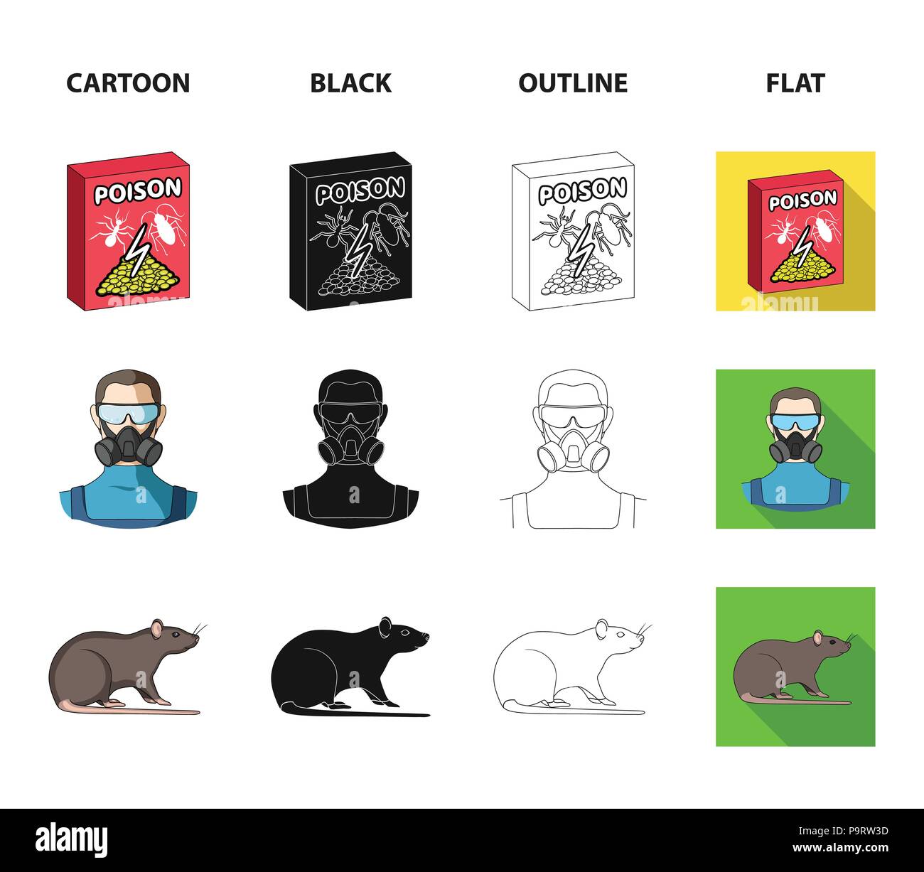 Staff, packing with poison and pests cartoon,black,outline,flat icons ...