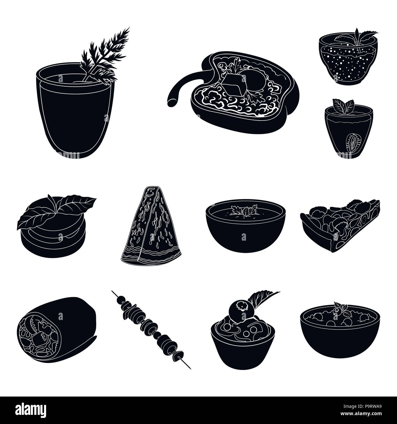 Vegetarian dish black icons in set collection for design.Vegetable and ...
