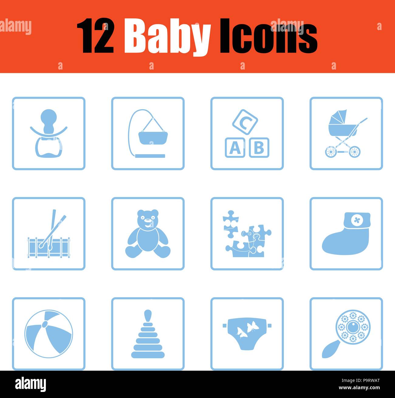 Set of baby icons. Blue frame design. Vector illustration Stock Vector ...