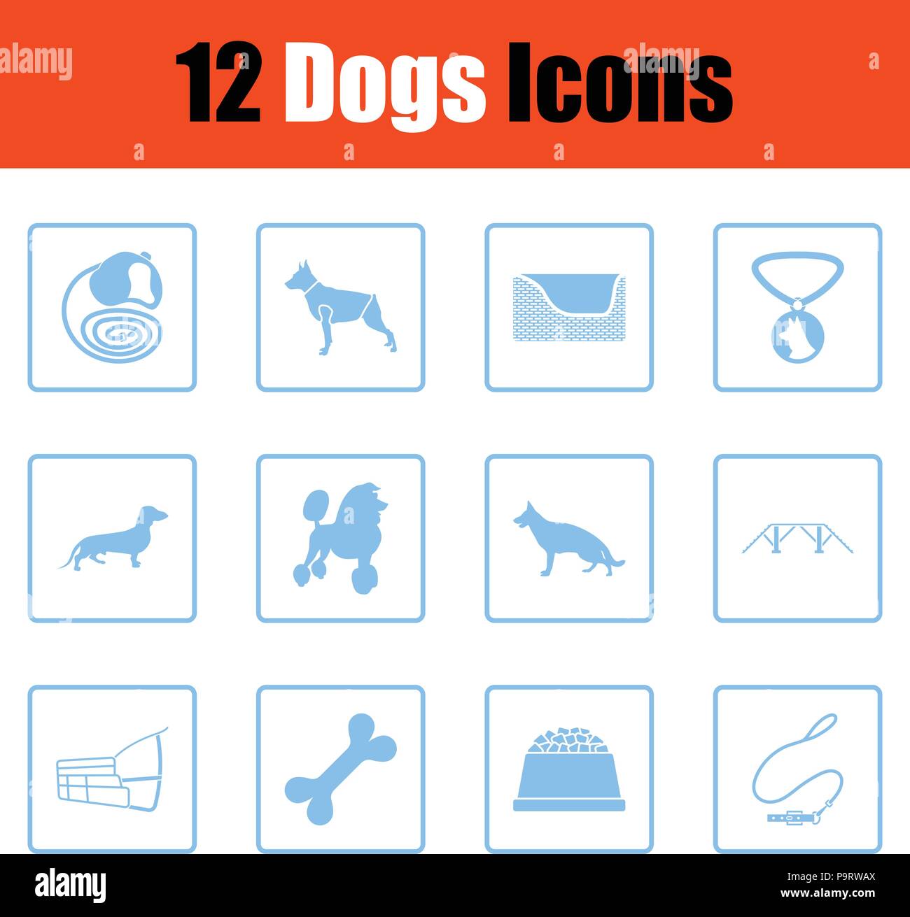 Dogs icon set. Blue frame design. Vector illustration Stock Vector ...