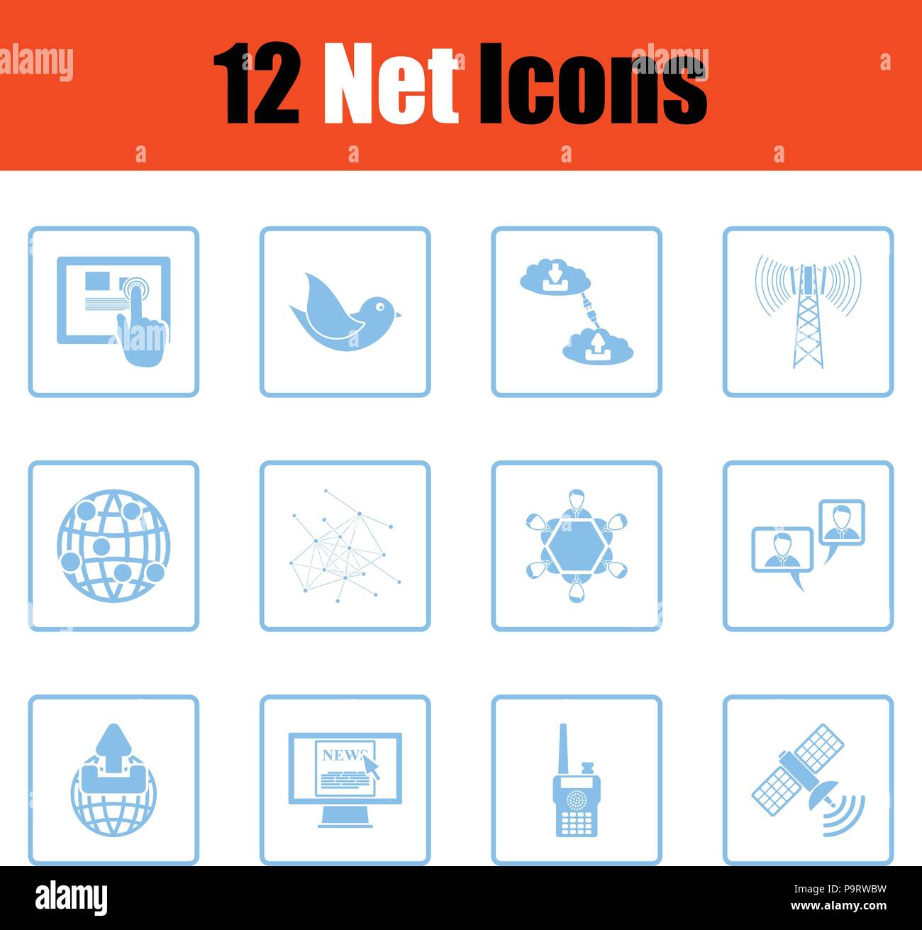 Communication icon set. Blue frame design. Vector illustration Stock ...