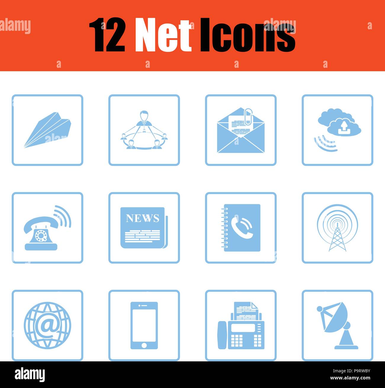 Communication icon set. Blue frame design. Vector illustration Stock ...