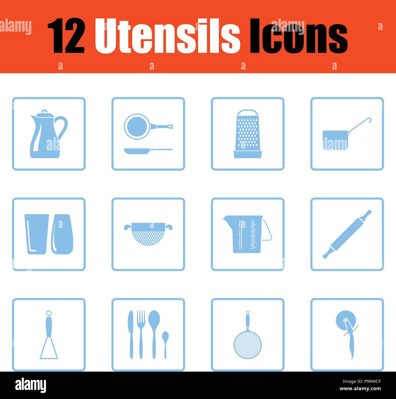 Utensils icon set. Blue frame design. Vector illustration Stock Vector ...