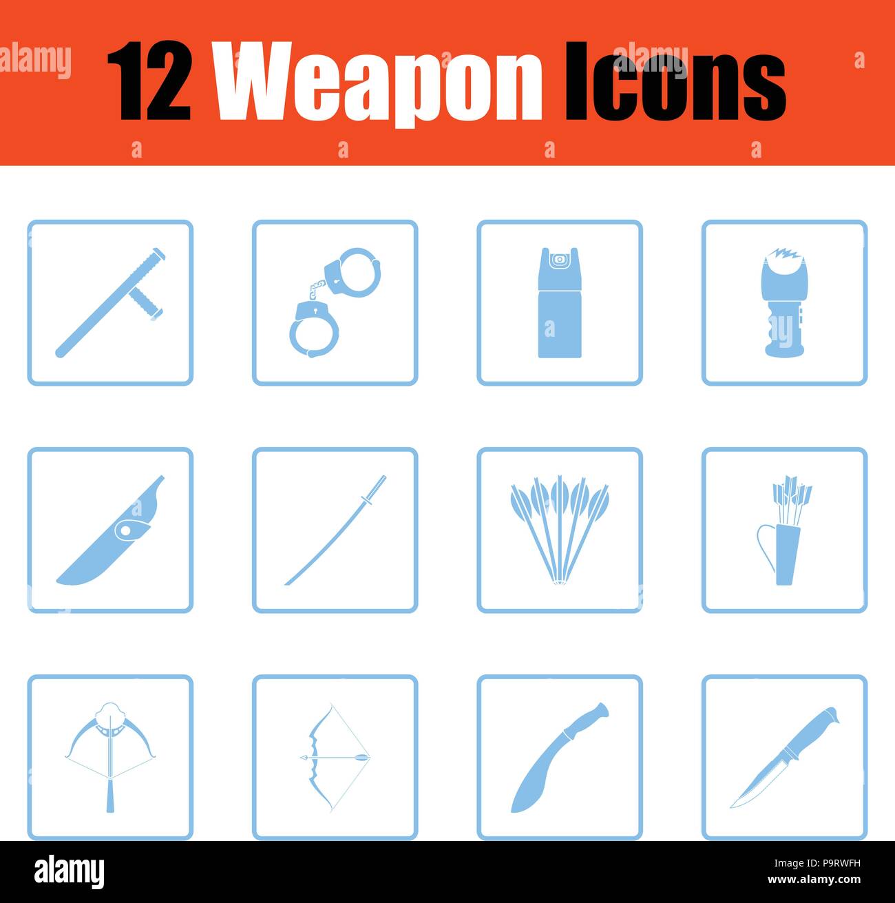 Set of twelve weapon icons. Blue frame design. Vector illustration ...