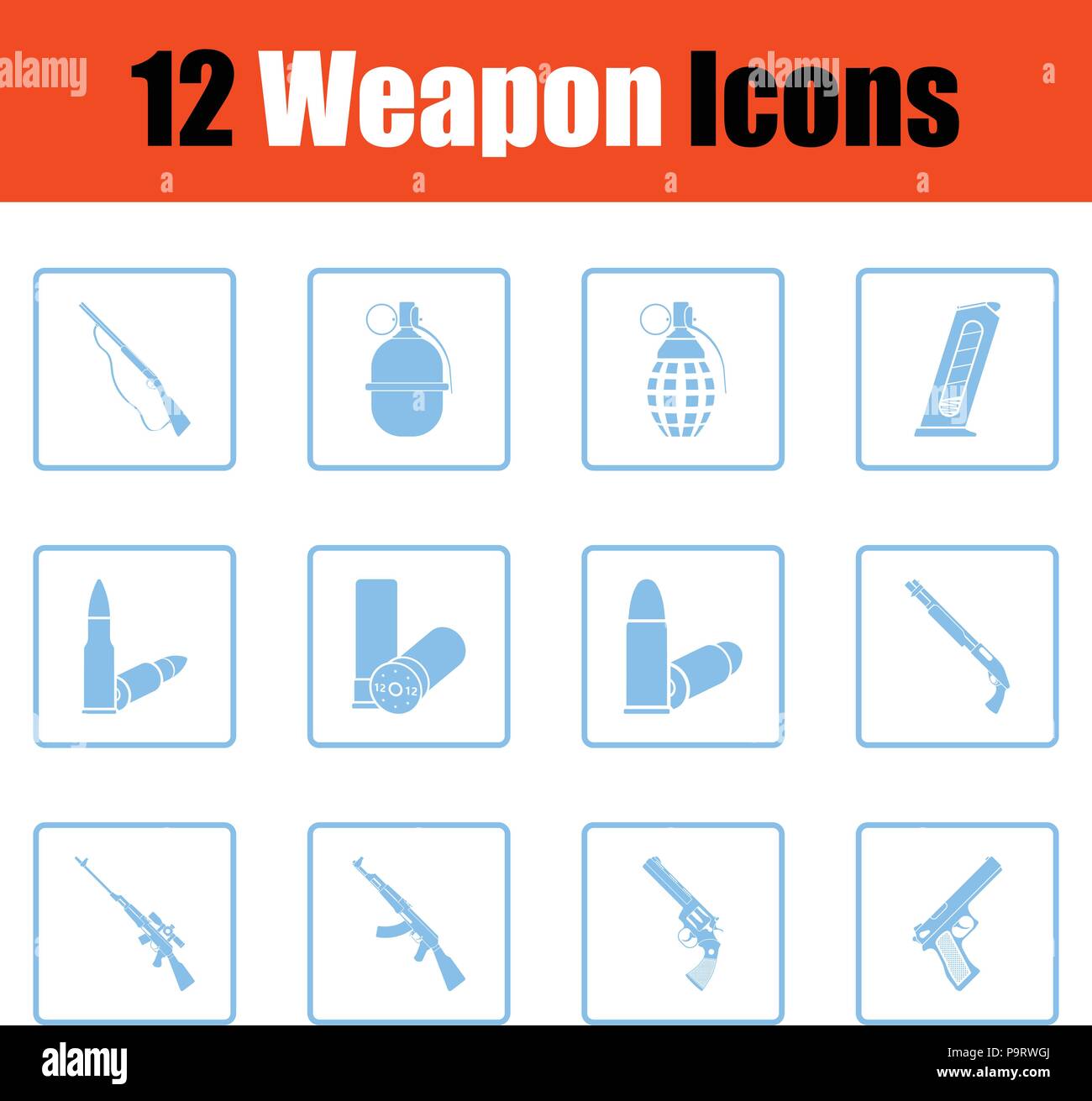 Set of twelve weapon icons. Blue frame design. Vector illustration ...