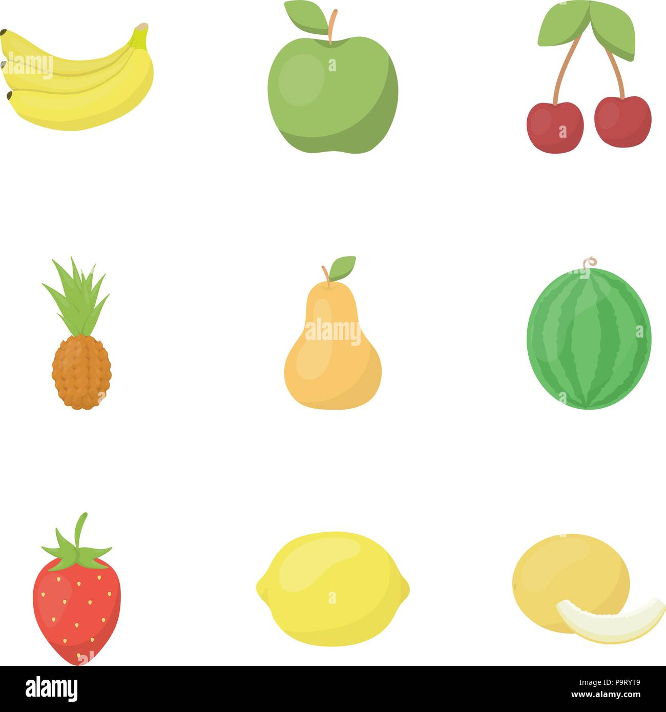 Fruits set icons in cartoon style. Big collection of fruits vector ...