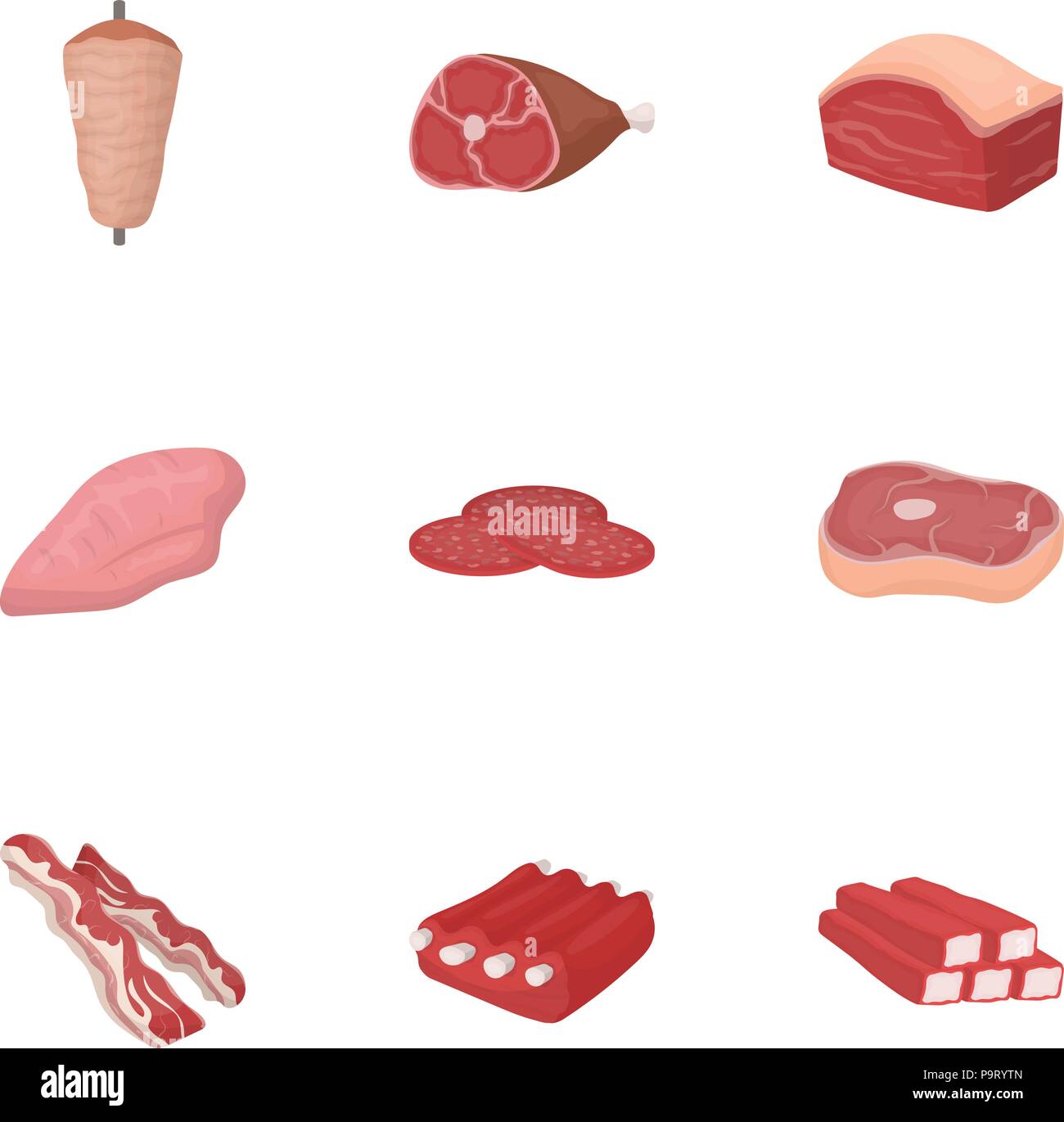 Meats set icons in cartoon style. Big collection of meats vector symbol ...