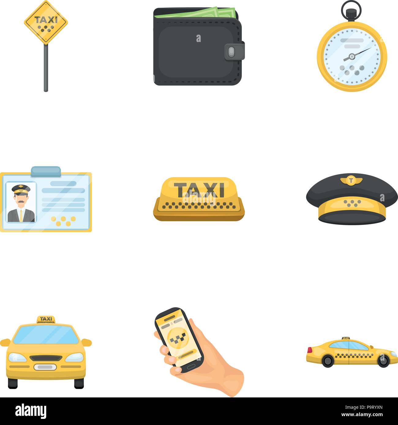 Set of icons about the taxi. A call taxi driver, Parking ...