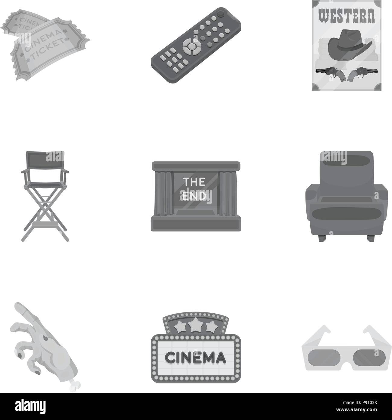 Films and cinema set icons in monochrome style. Big collection of films ...