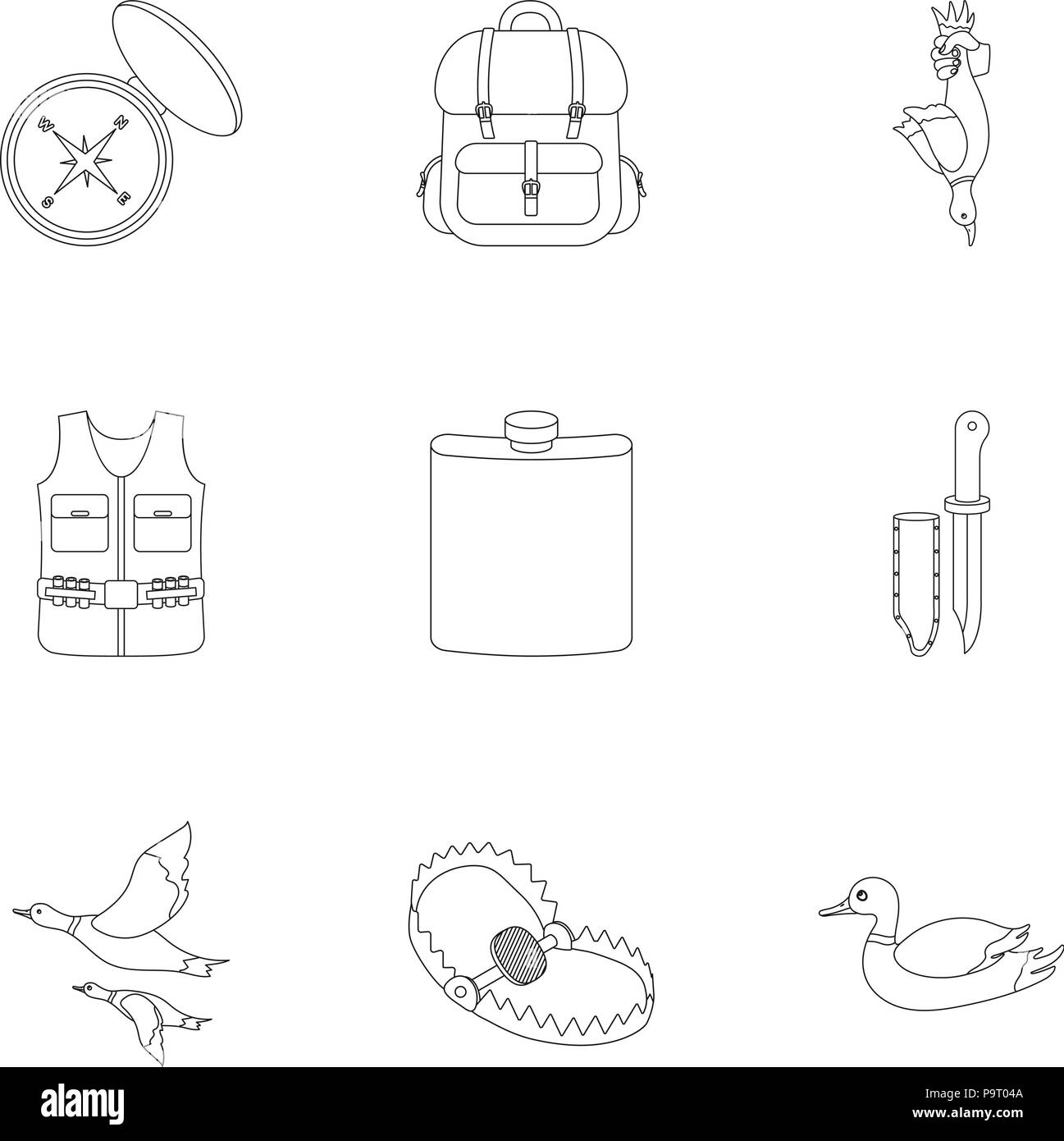 Hunting Set Icons In Outline Style Big Collection Of Hunting Vector