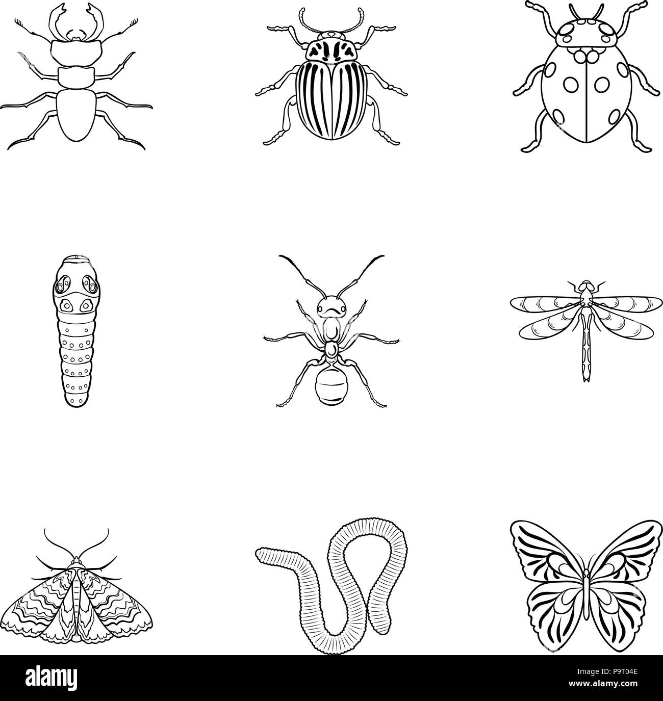 Insects set icons in outline design. Big collection of insects vector ...