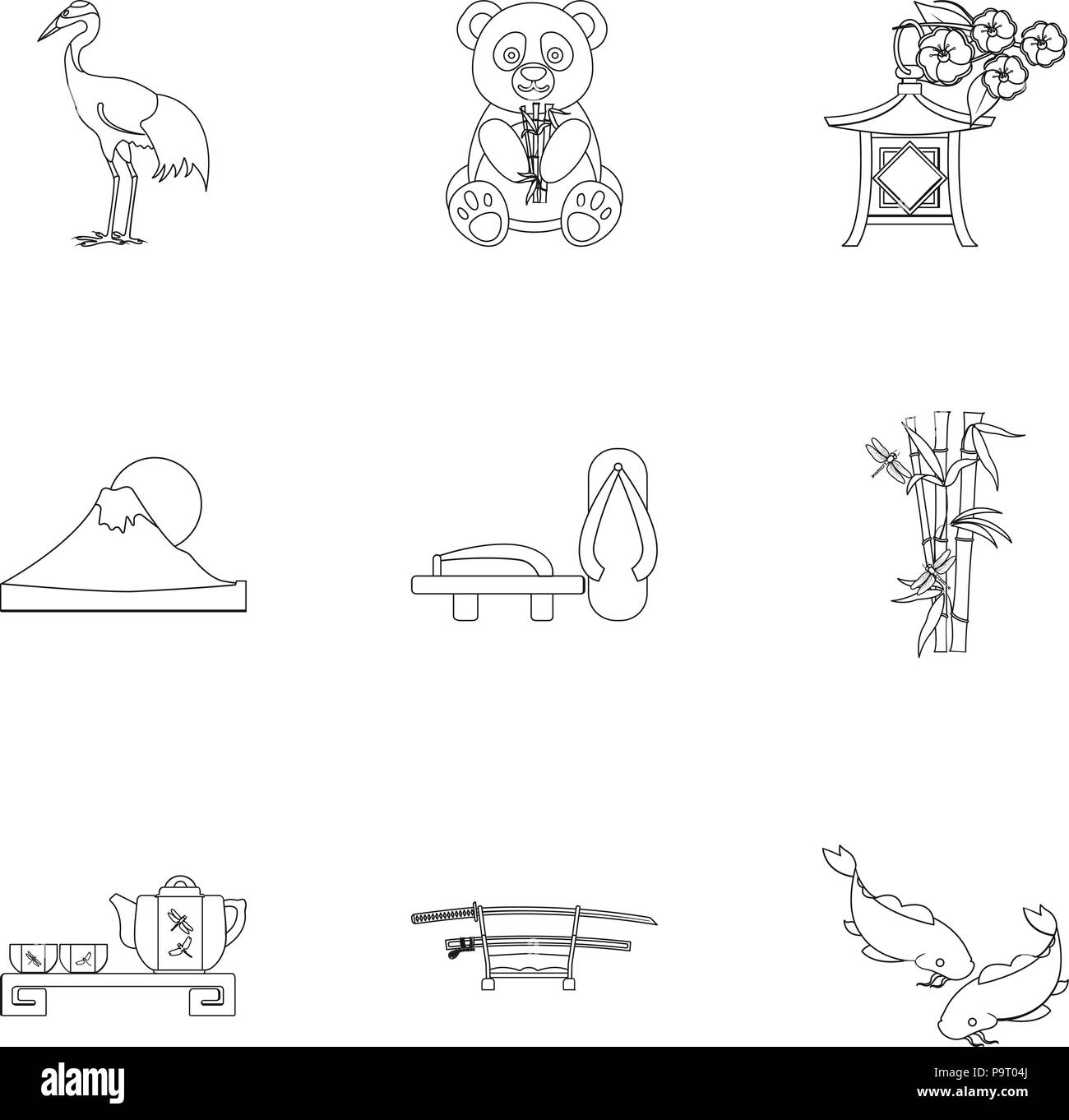 Japan set icons in outline style. Big collection of Japan vector symbol ...