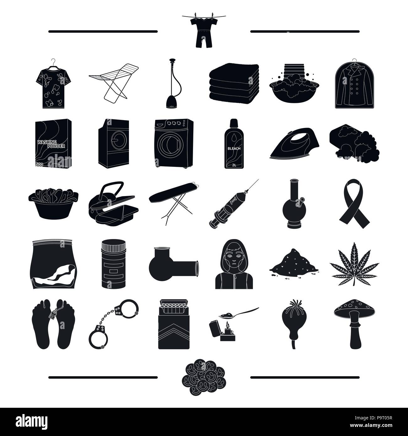 drug addiction, law and other icon in black style., cleaning, hygiene ...