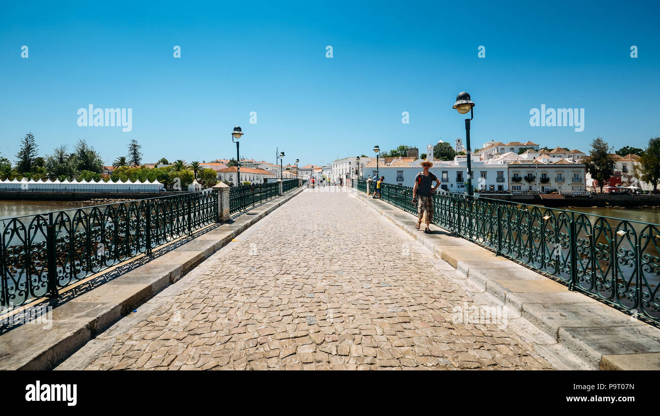 Ancient Roman historical bridge in Tavira, Algarve. Portugal Stock ...