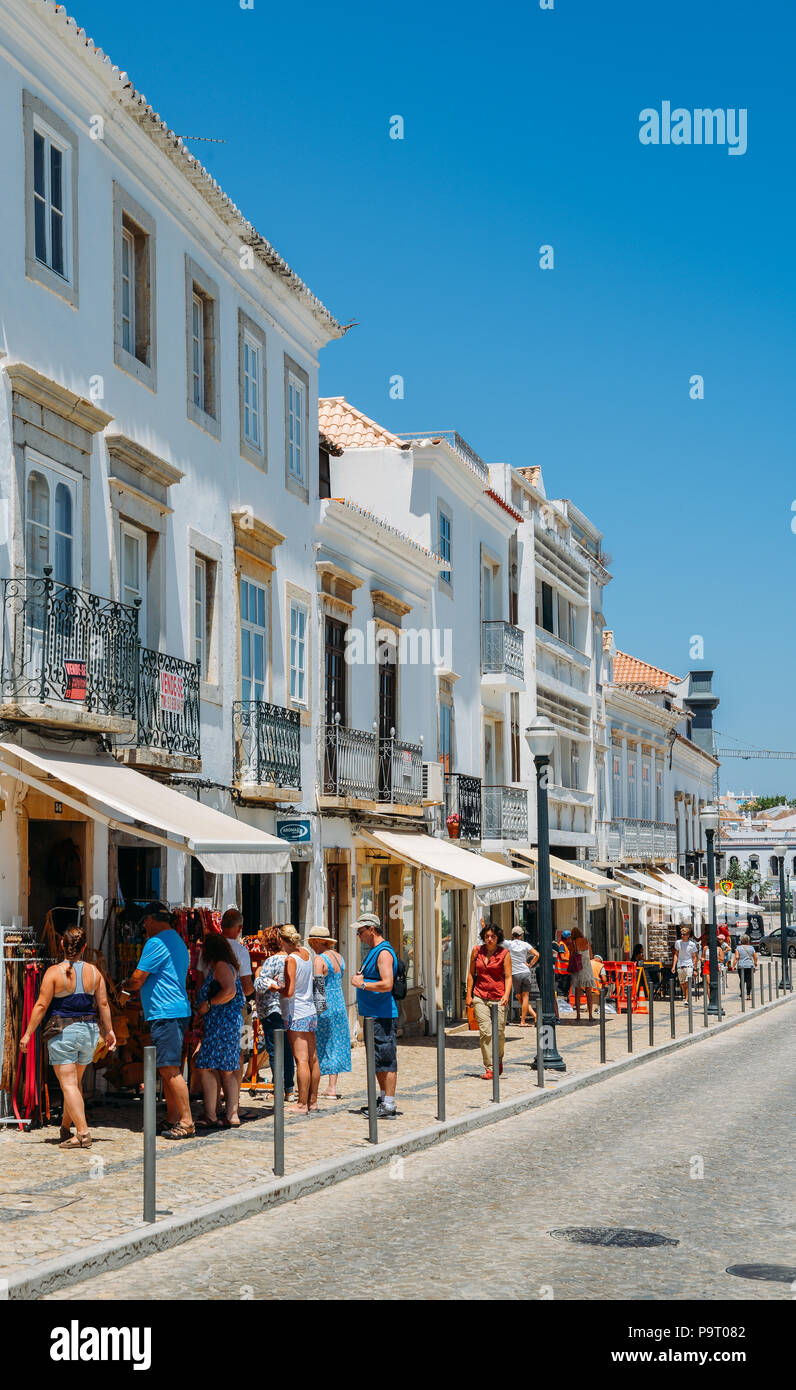 Traditional narrow streets in the historic centre of Tavira town ...