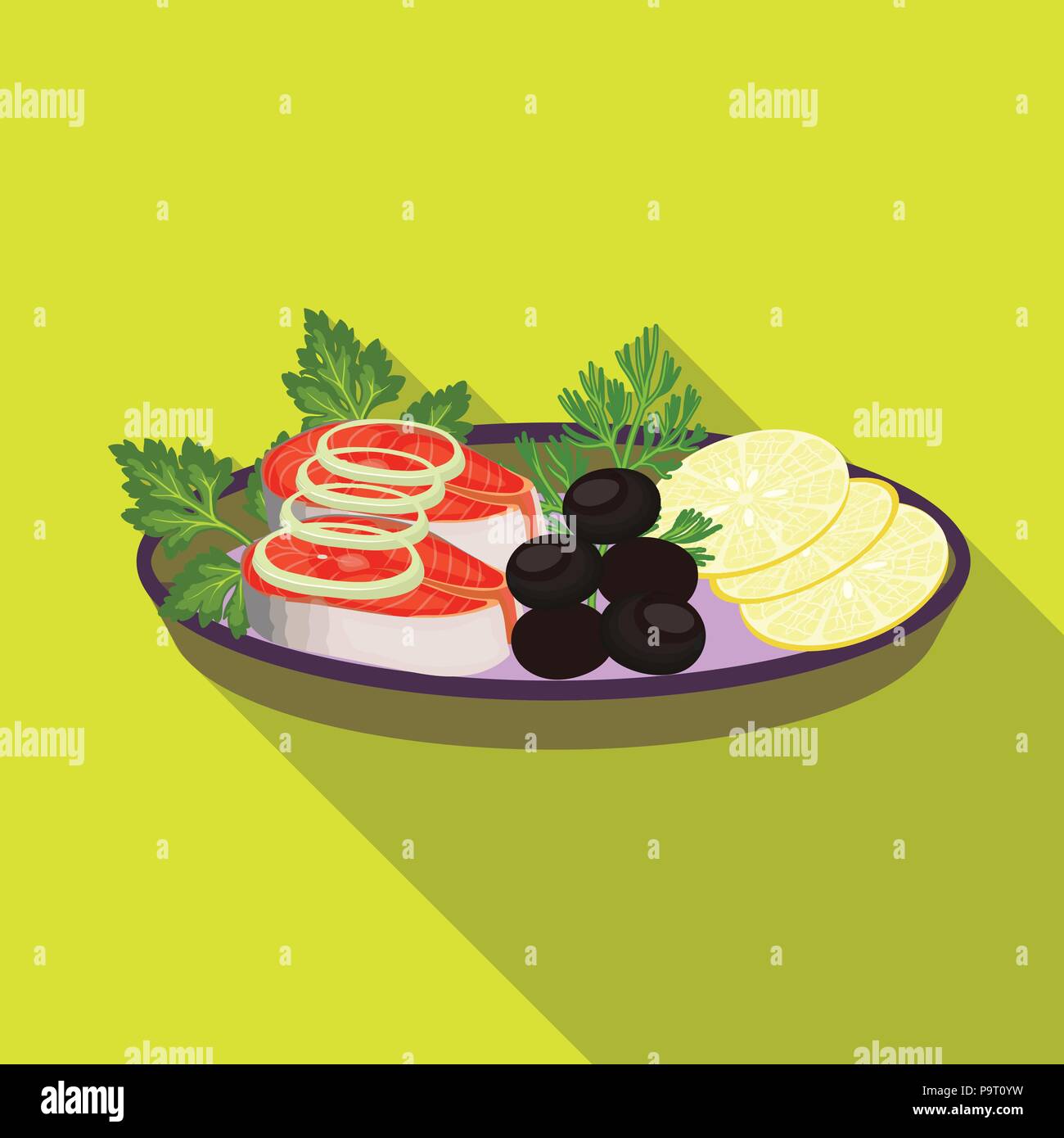 Eating fish and salad. Eating and cooking single icon in flat style ...