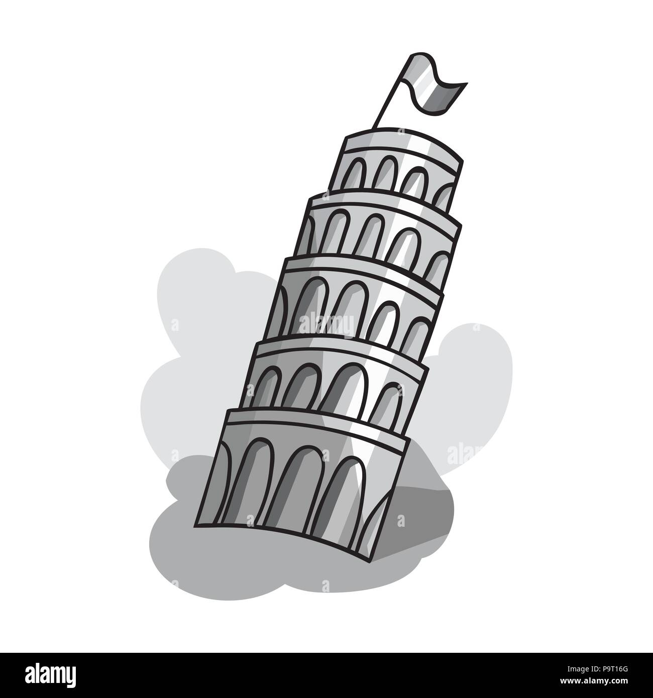 Tower of Pisa in Italy icon in monochrome style isolated on white ...