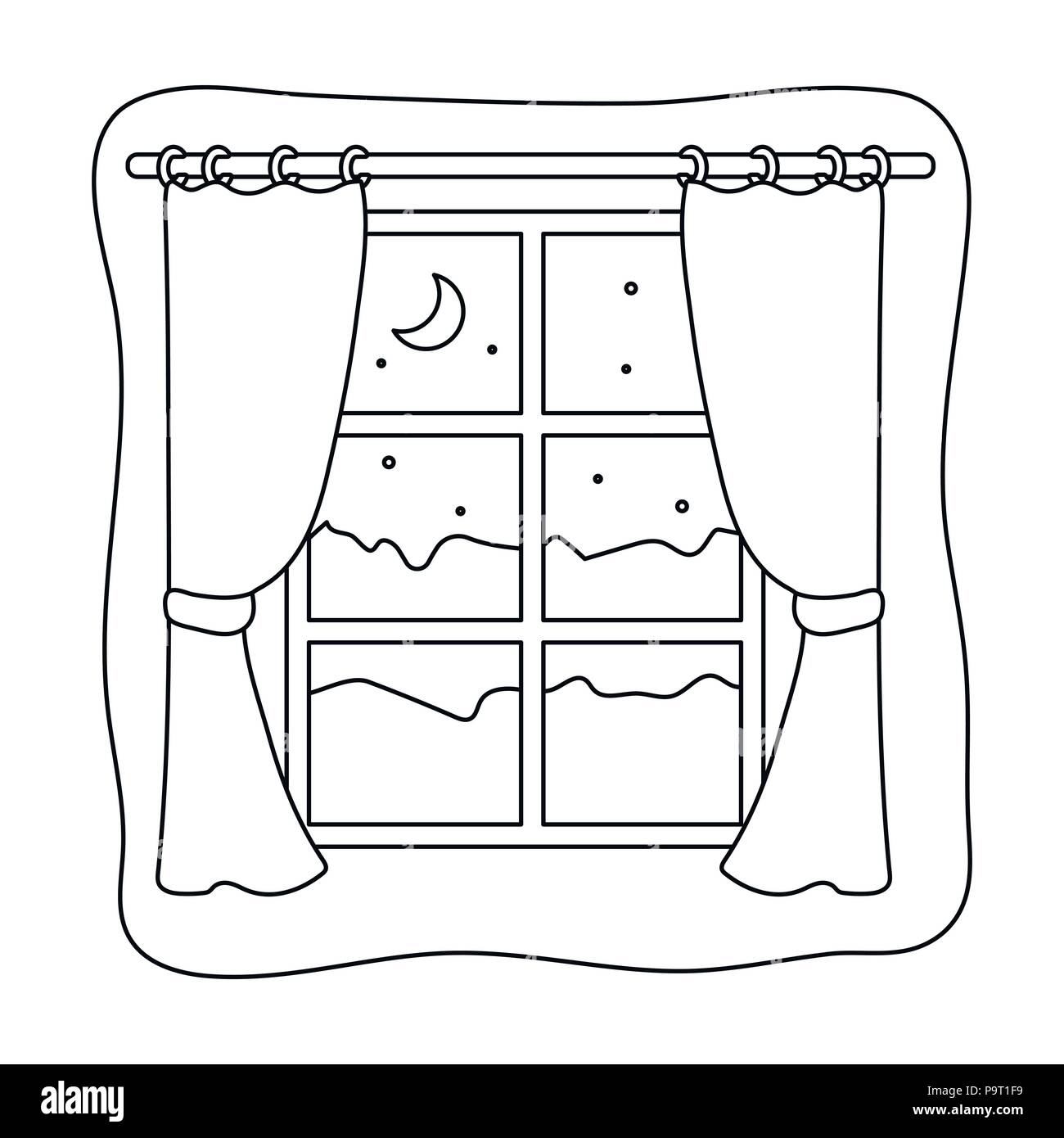 Night out the window icon in outline design isolated on white ...