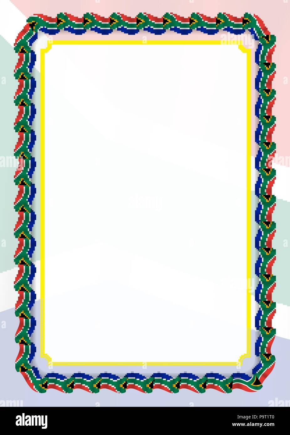 Frame and border of ribbon with South Africa flag, template elements ...