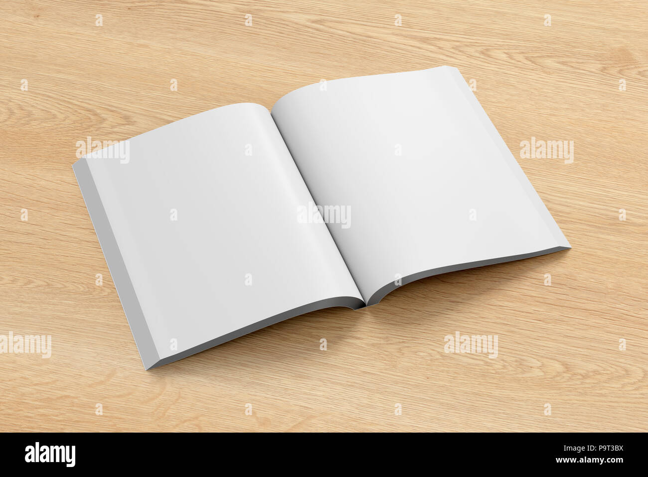 Blank pages of open portrait soft cover book with glossy paper ...