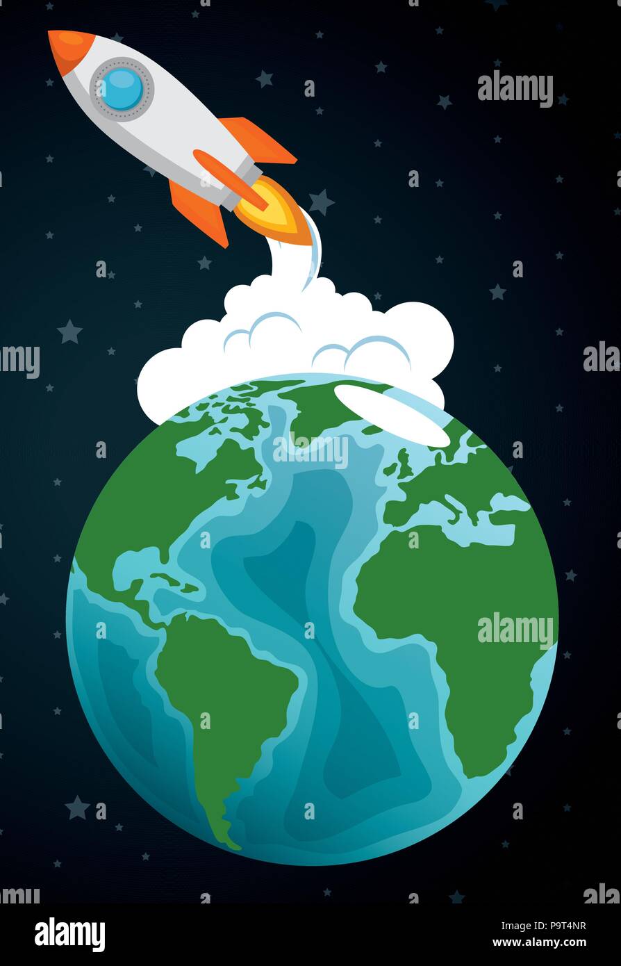 launcher rocket with earth planet vector illustration design Stock ...