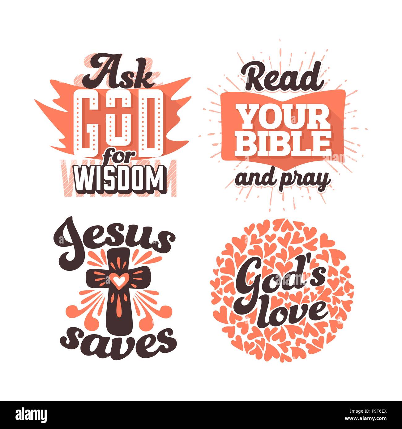 Christian typography and lettering. Illustrations of biblical phrases ...