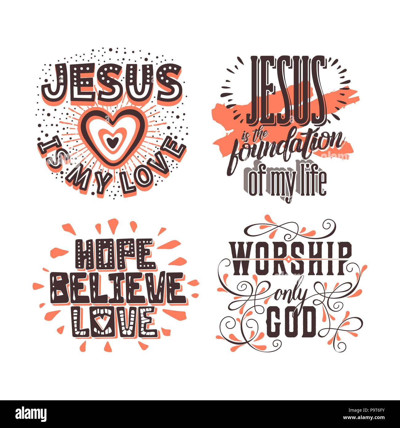 Christian typography and lettering. Illustrations of biblical phrases ...