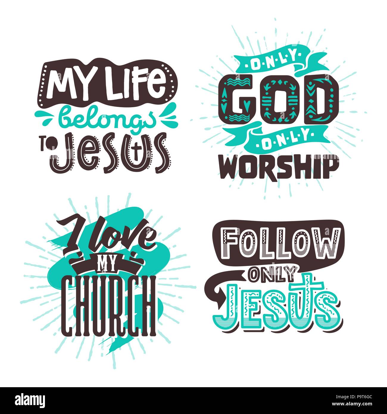 Christian typography and lettering. Illustrations of biblical phrases ...