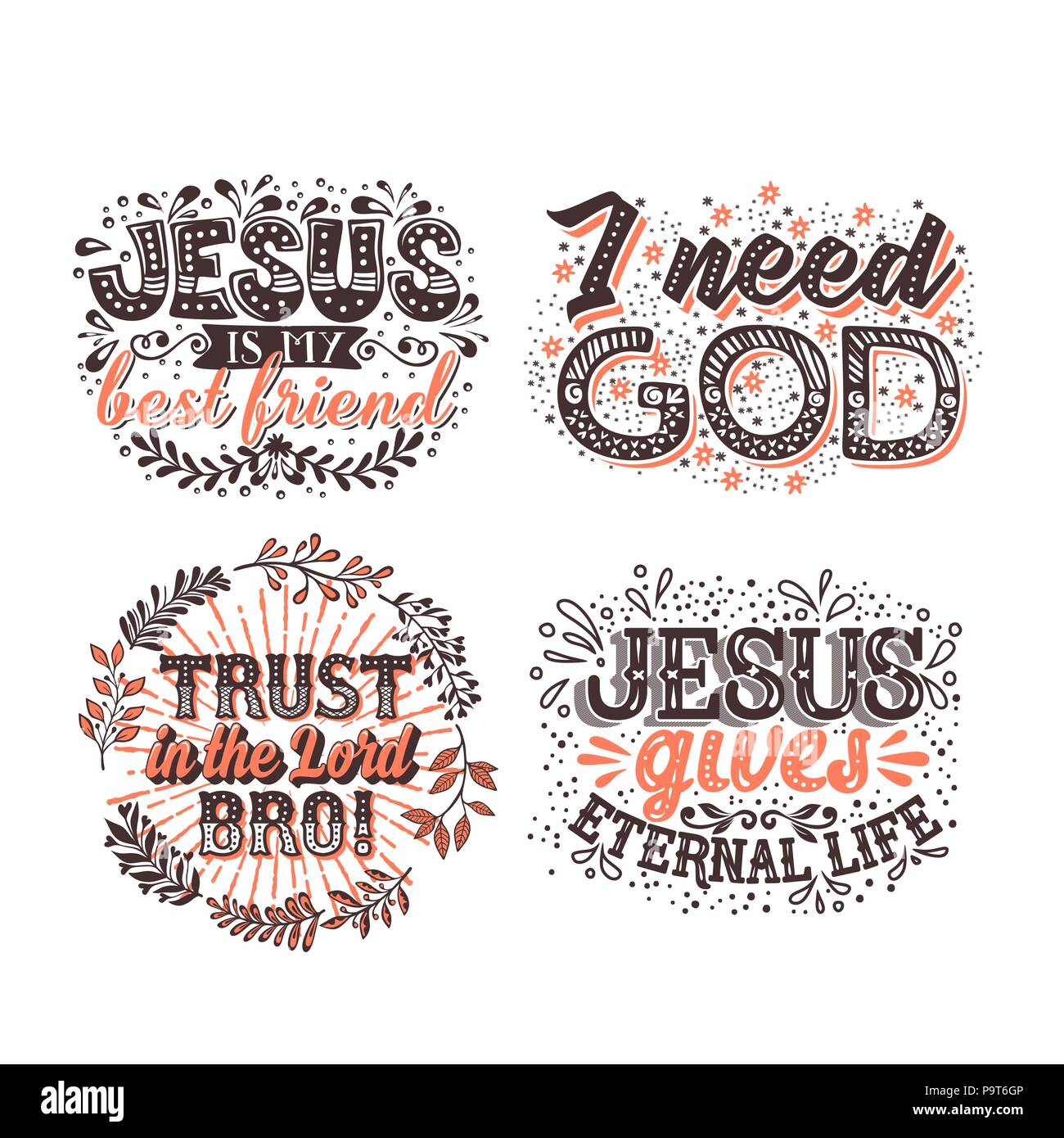 Christian typography and lettering. Illustrations of biblical phrases ...