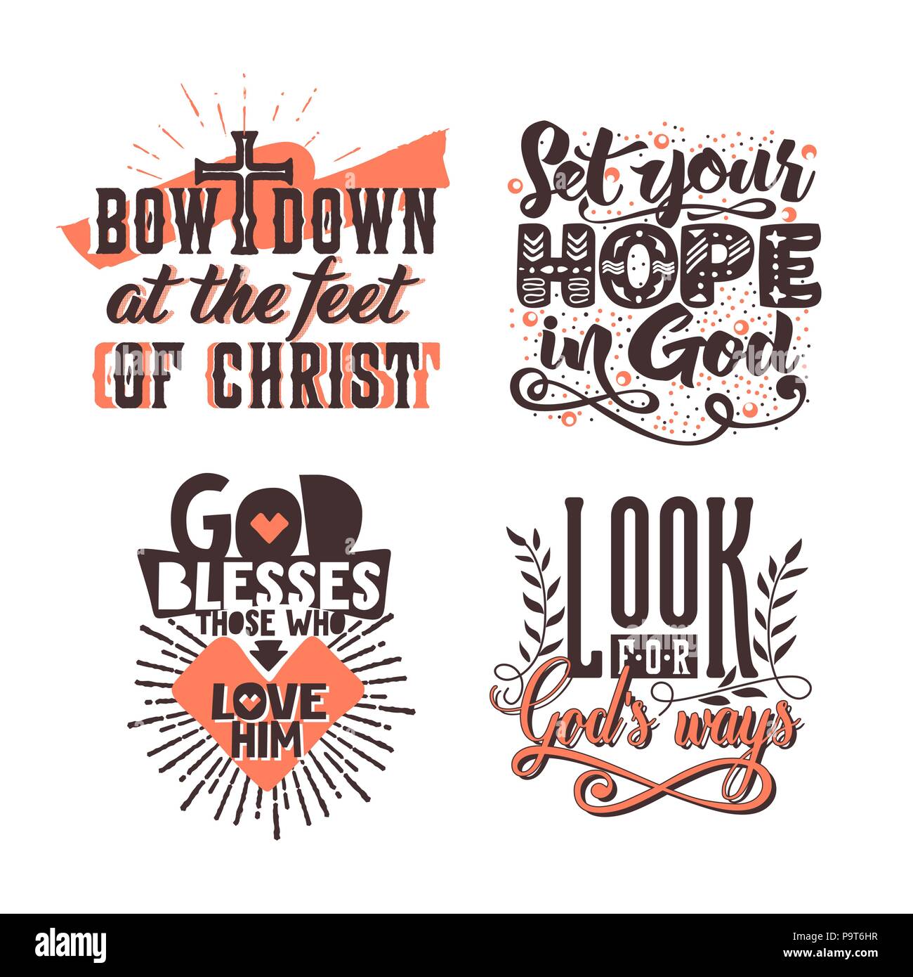 Christian typography and lettering. Illustrations of biblical phrases ...