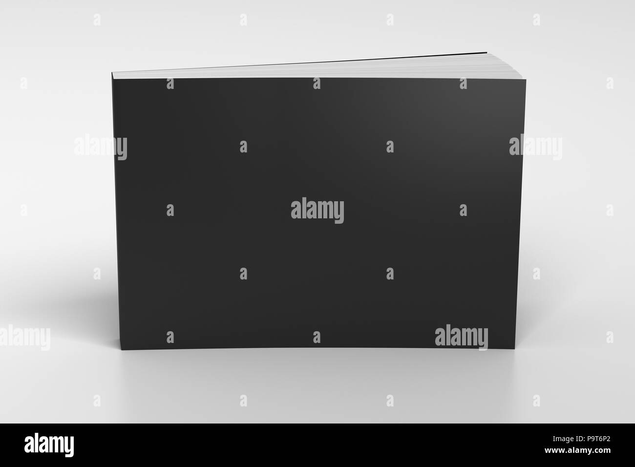 Blank black horizontal soft cover book standing on white background ...