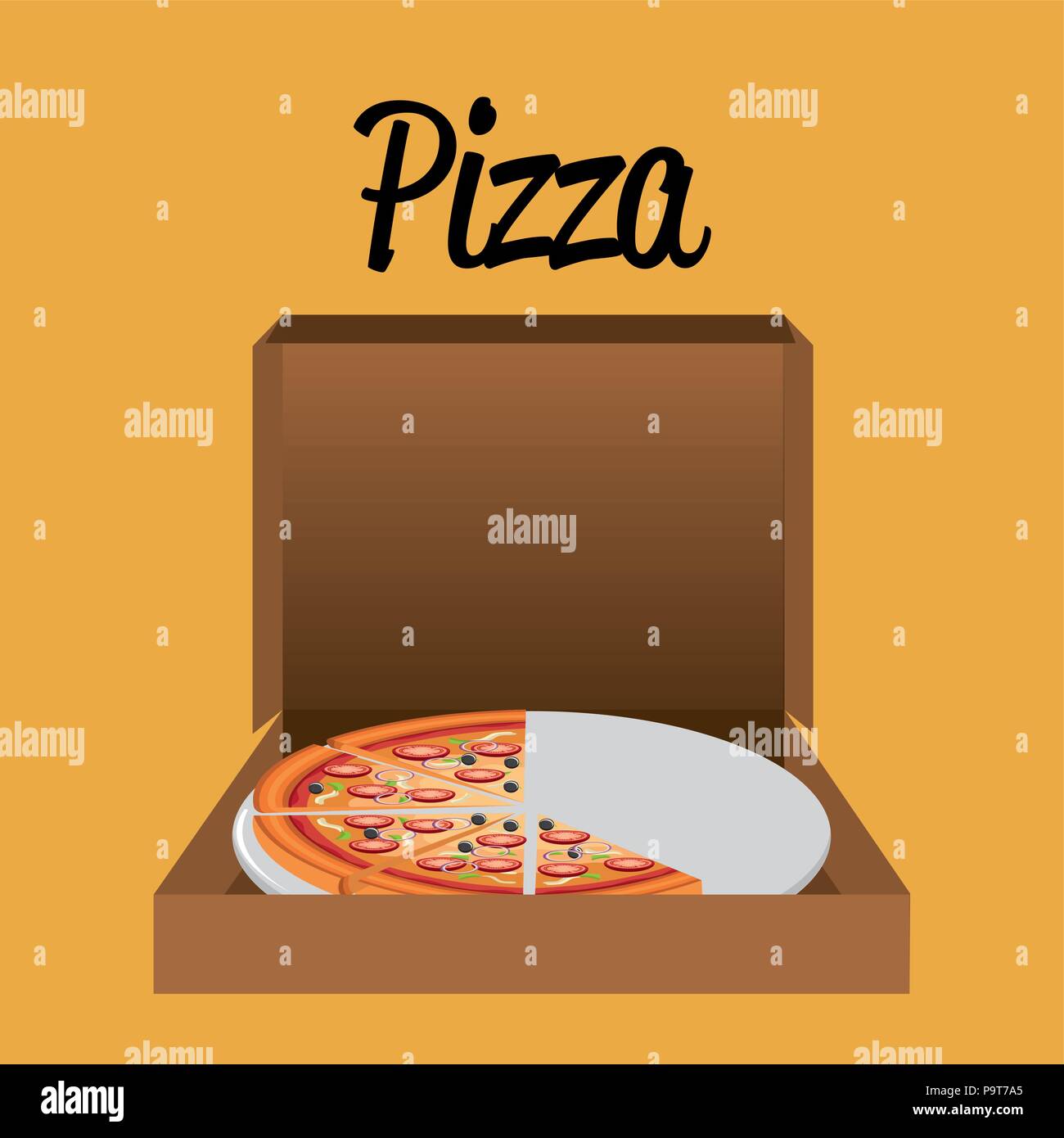 delicious italian pizza in carton box vector illustration design Stock ...